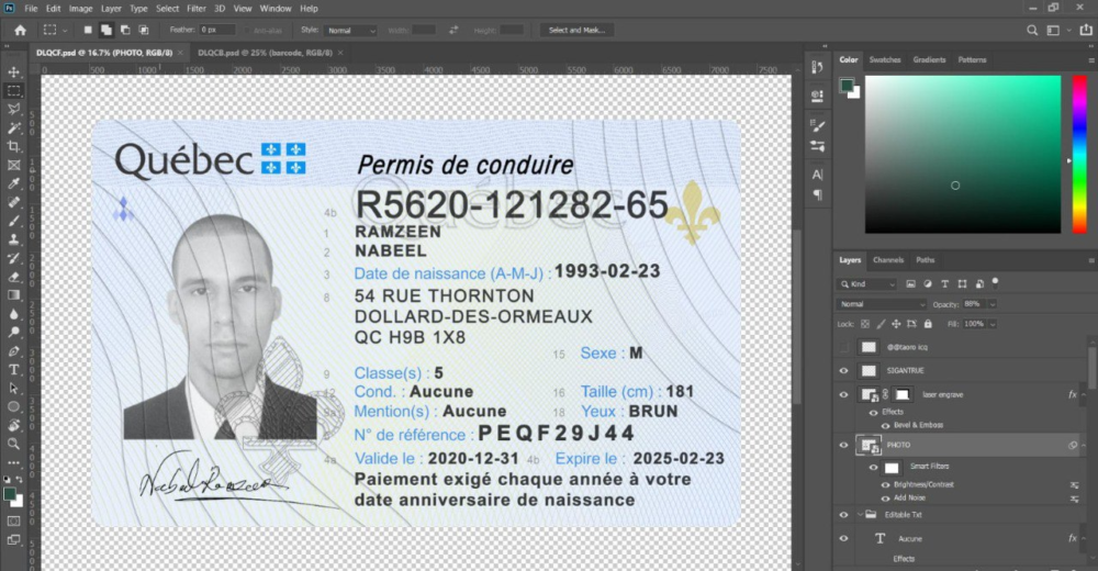 Quebec Driver’s License Template PSD